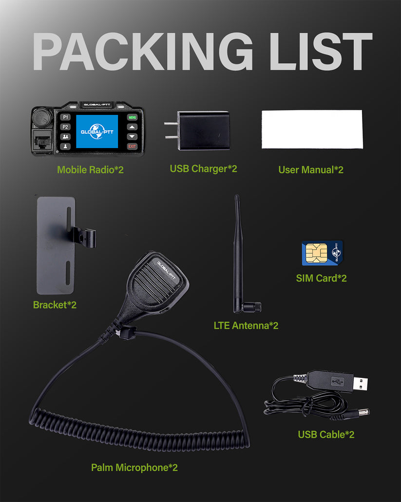 Global-PTT 2-Pack Push-to-Talk Over Cellular (PoC) Mobile Radios Walki