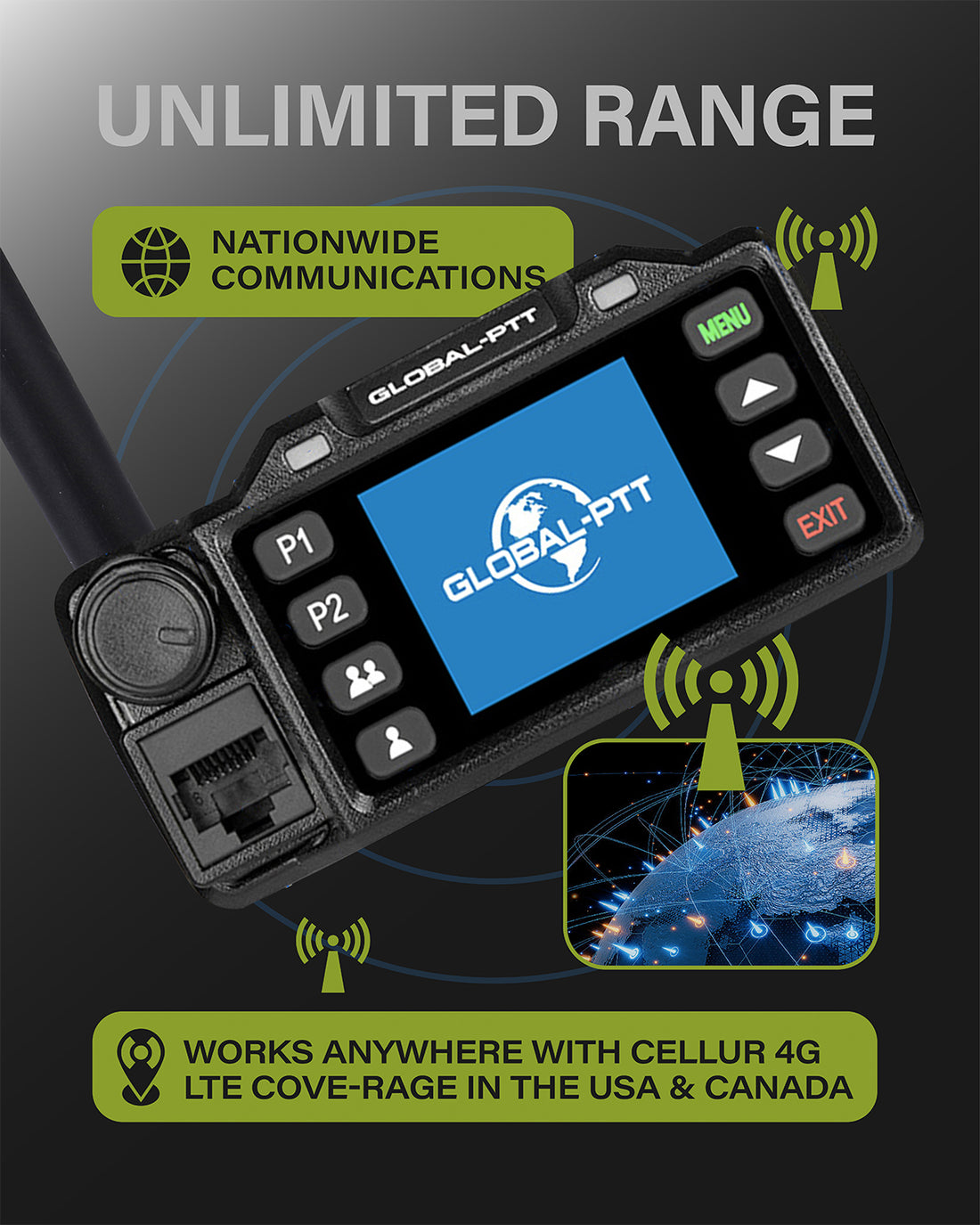 Global-PTT 2-Pack Push-to-Talk Over Cellular (PoC) Mobile Radios Walki