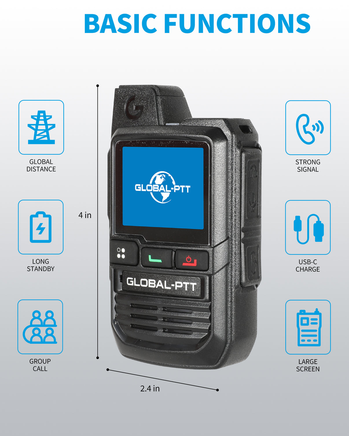 GLOBAL-PTT G0 PoC Radios Unlimited Range - 4G LTE Nationwide PTT Long